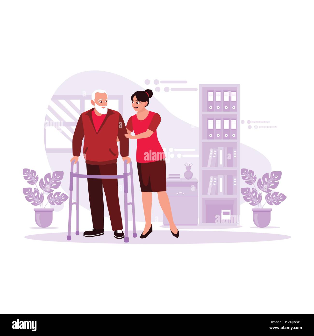 Portrait of a female nurse taking care of elderly patients and helping ...