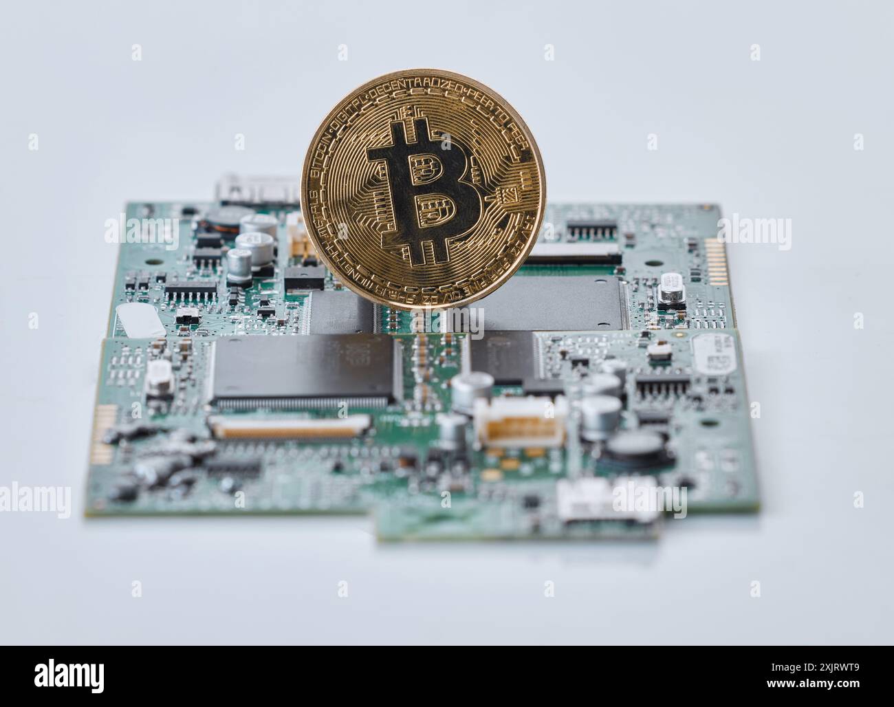 Motherboard, coin and crypto mining in studio, trading and virtual ...