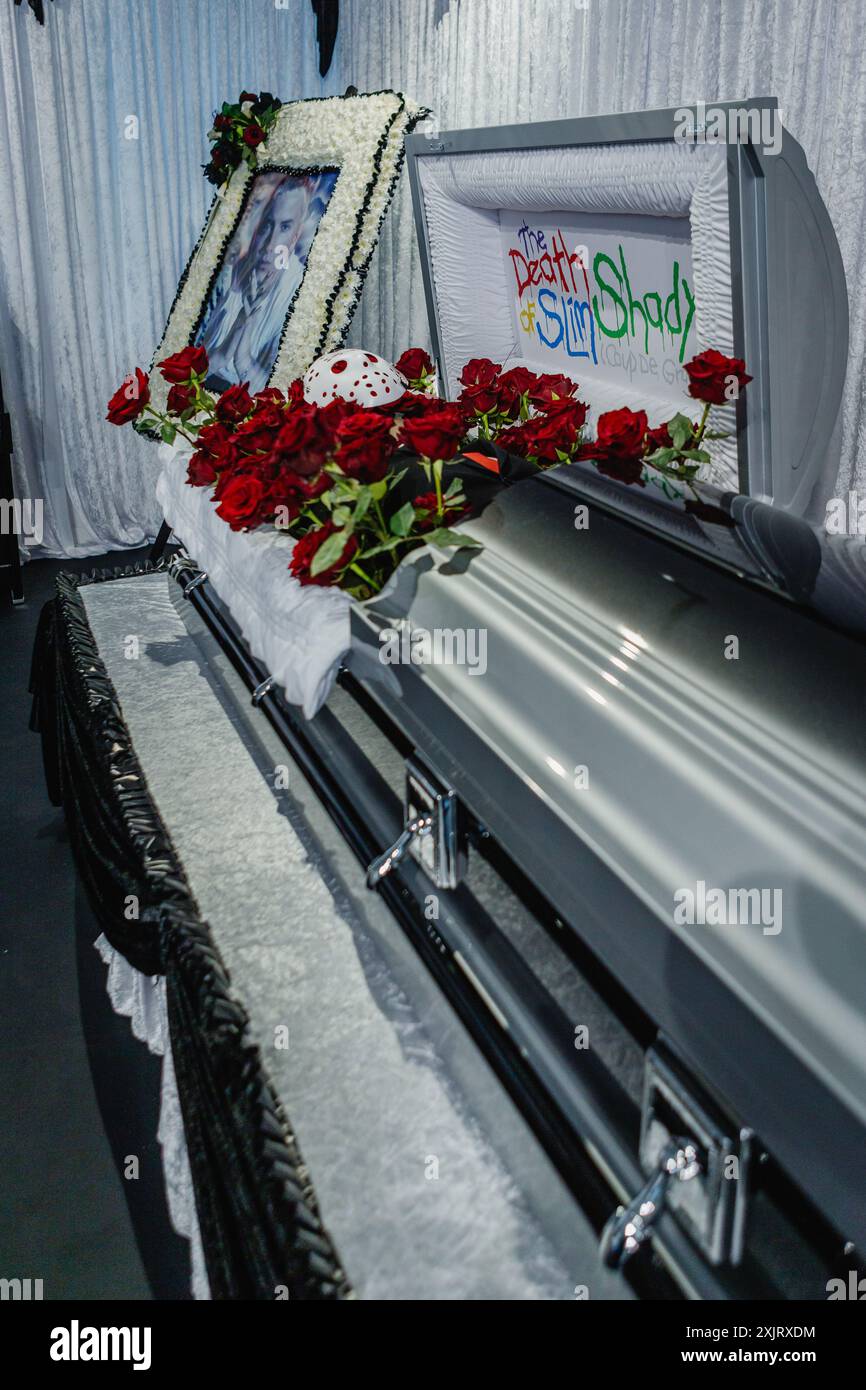 The coffin at Eminem's Slim Shady funeral pop up event in London's Soho ...