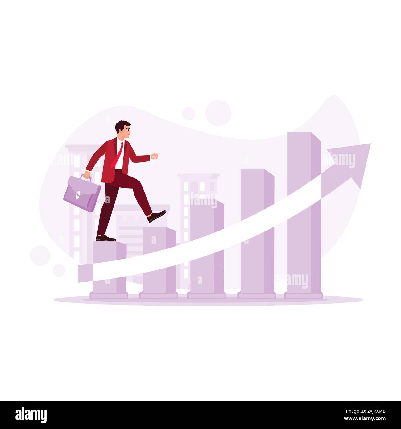 Portrait of a man in a suit climbing stairs in graphic form. Achieve ...