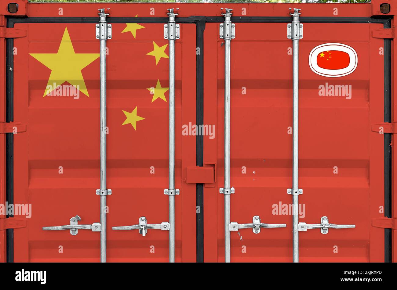 China flag depicted on metal doors of shipping cargo container outdoors ...