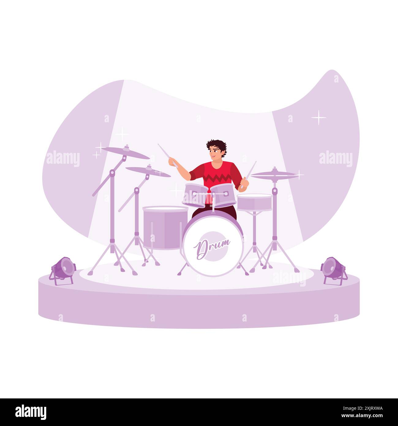 The band drummer trains hard for a concert in a music studio. Trend ...