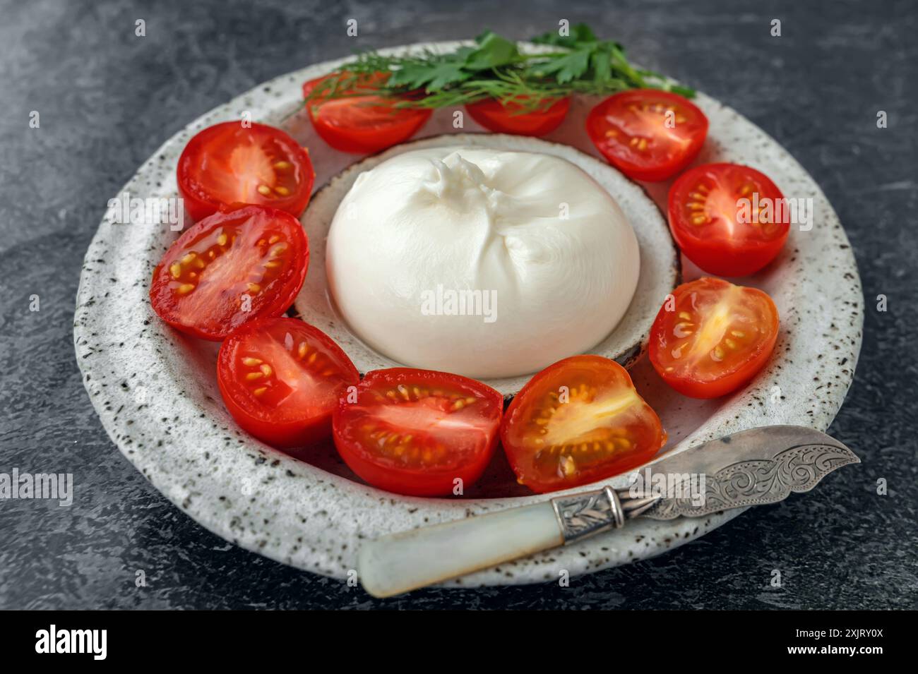 burrata, soft pickled delicacy cheese. Burrata salad with tomatoes ...