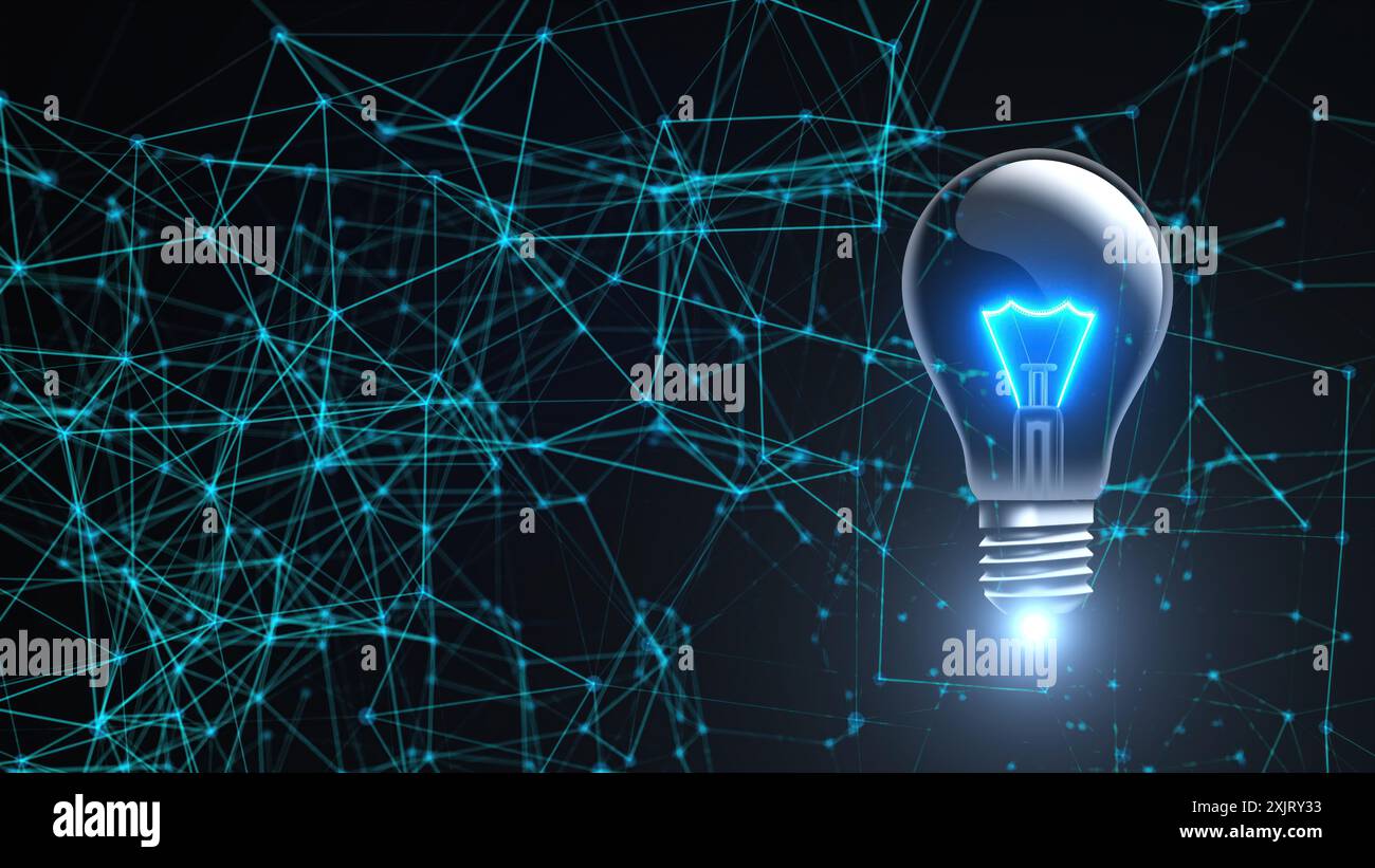 Light bulb with connection dots. Computer generated 3d render Stock ...