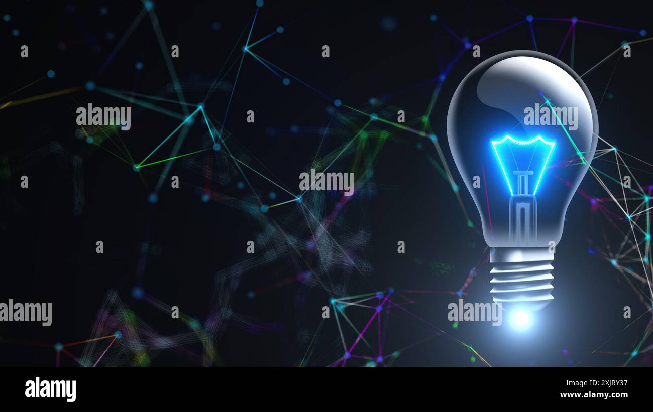Light bulb with connection dots. Computer generated 3d render Stock ...