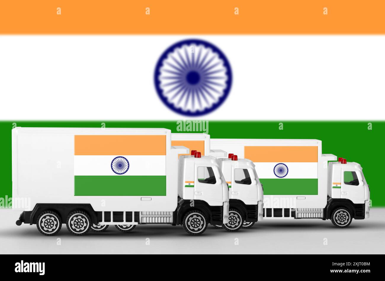 India flag depicted on side wall of white delivery van close up ...