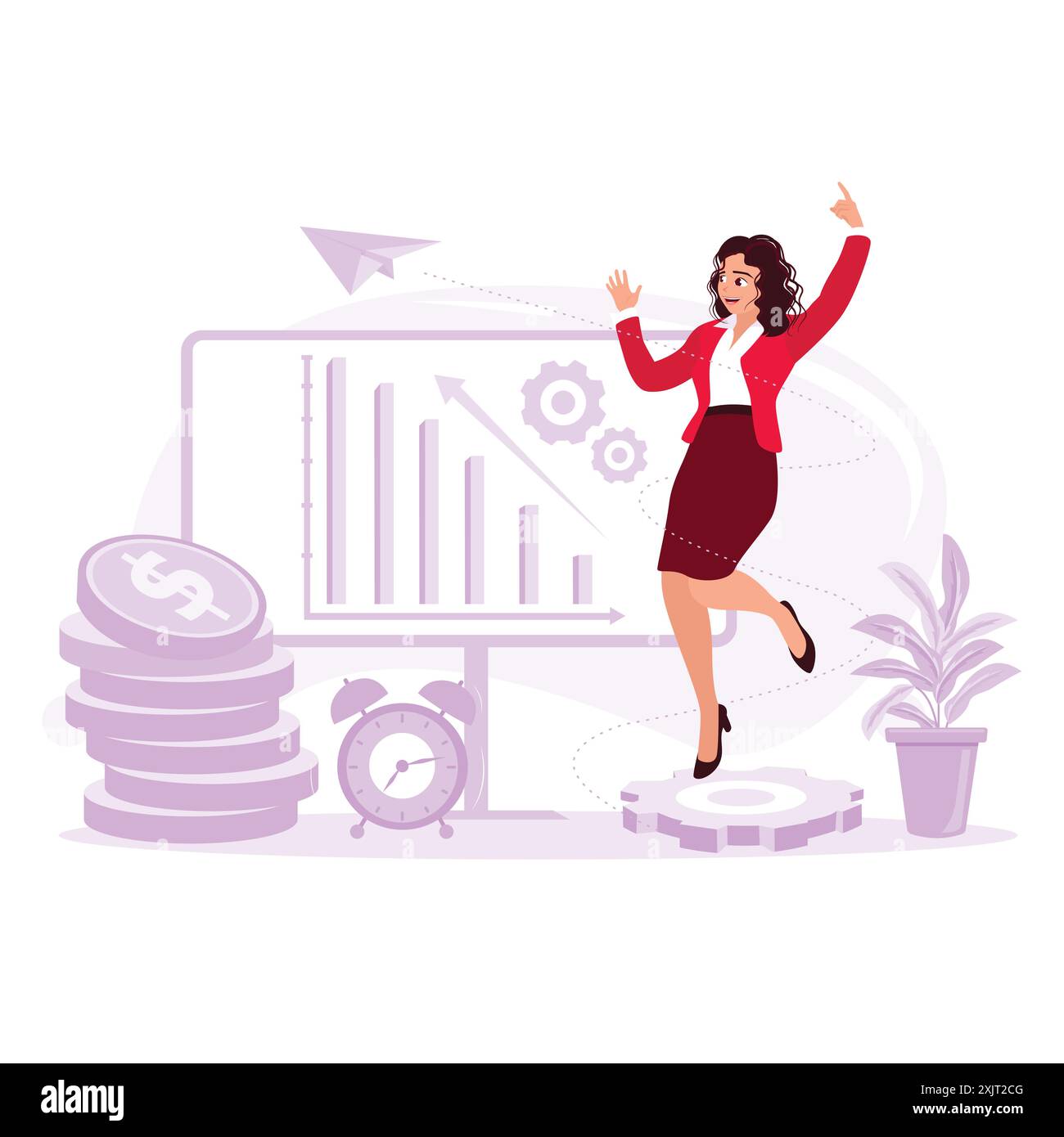 Beautiful woman standing and raising hands, happy celebrating success ...