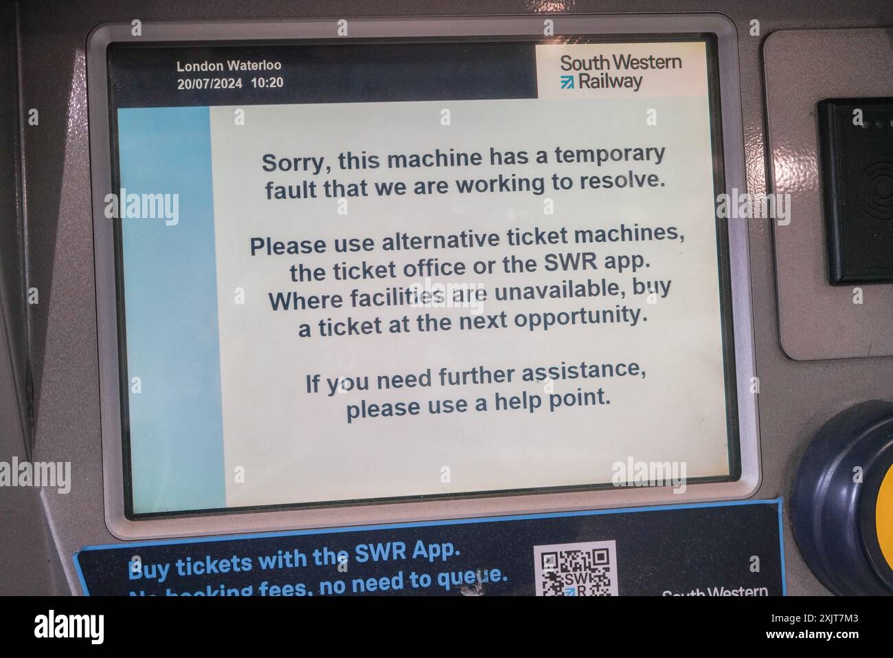 London, UK. 20 July 2024 A ticket machine at Waterloo station is not ...