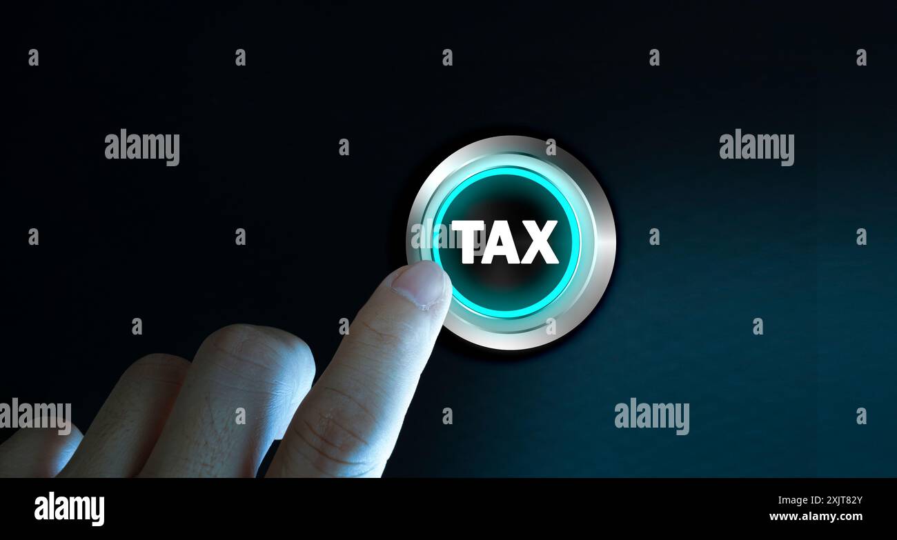 E-tax planning concept, Businessman pressing button on screen ...