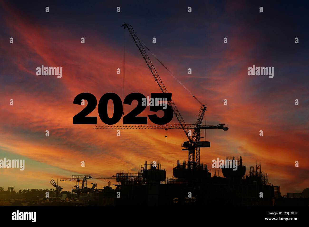 Silhouette construction site,Cranes building construction prepare to ...