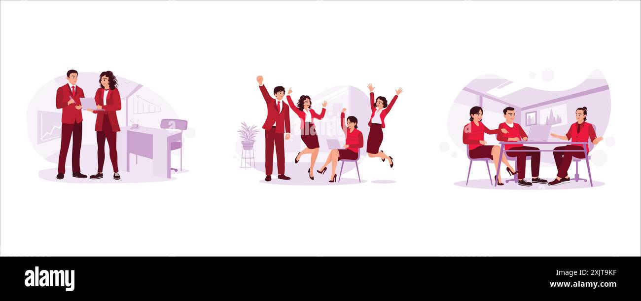 The young executive is talking to a female employee. Group of young ...