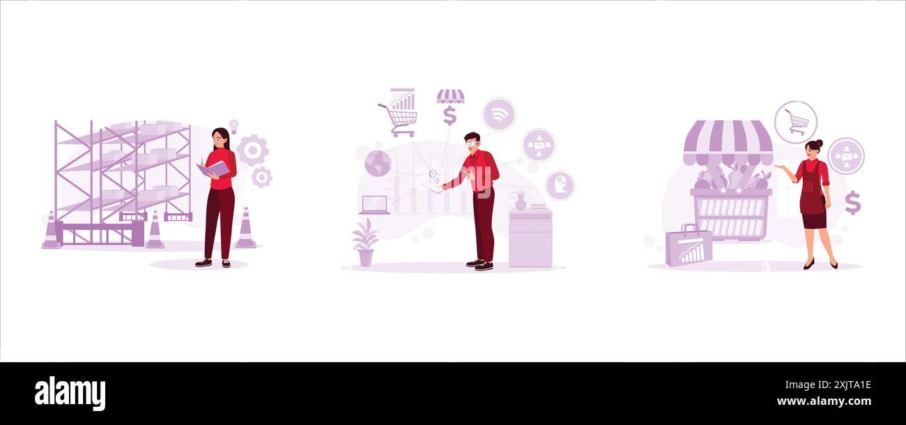 Retail employees record and record goods. Businessman with innovative ...