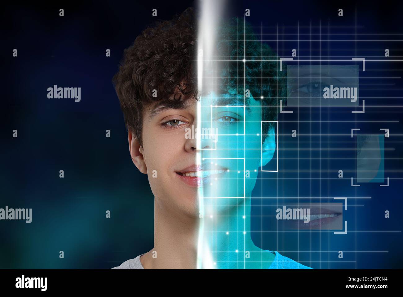 Facial recognition system. Scanning man's face for authentication Stock ...