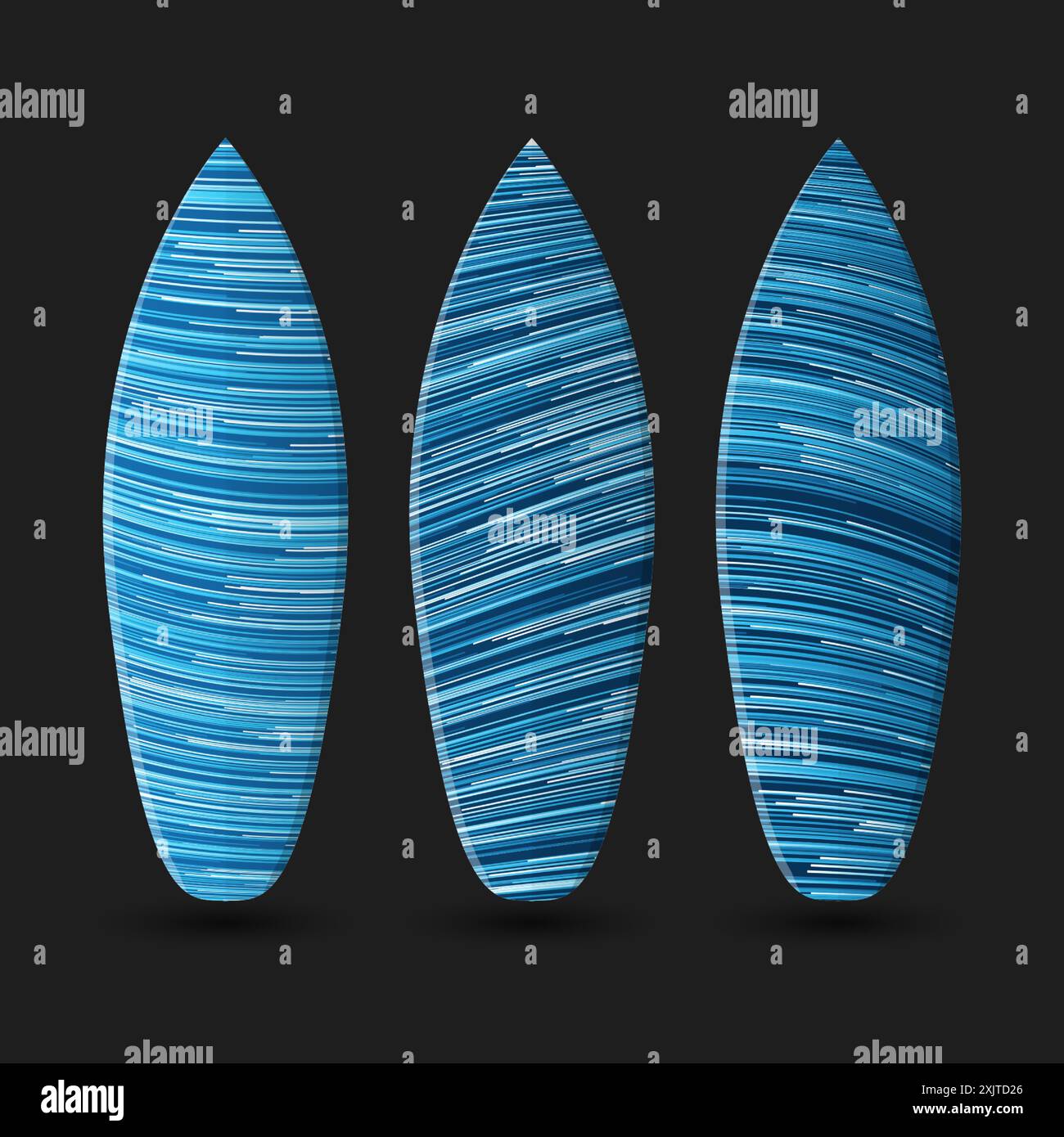 Vector Surfboards Design with Abstract Blue Curving, Wavy Stripes ...