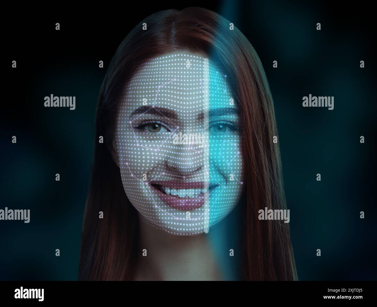 Facial Recognition System Scanning Womans Face For Authentication