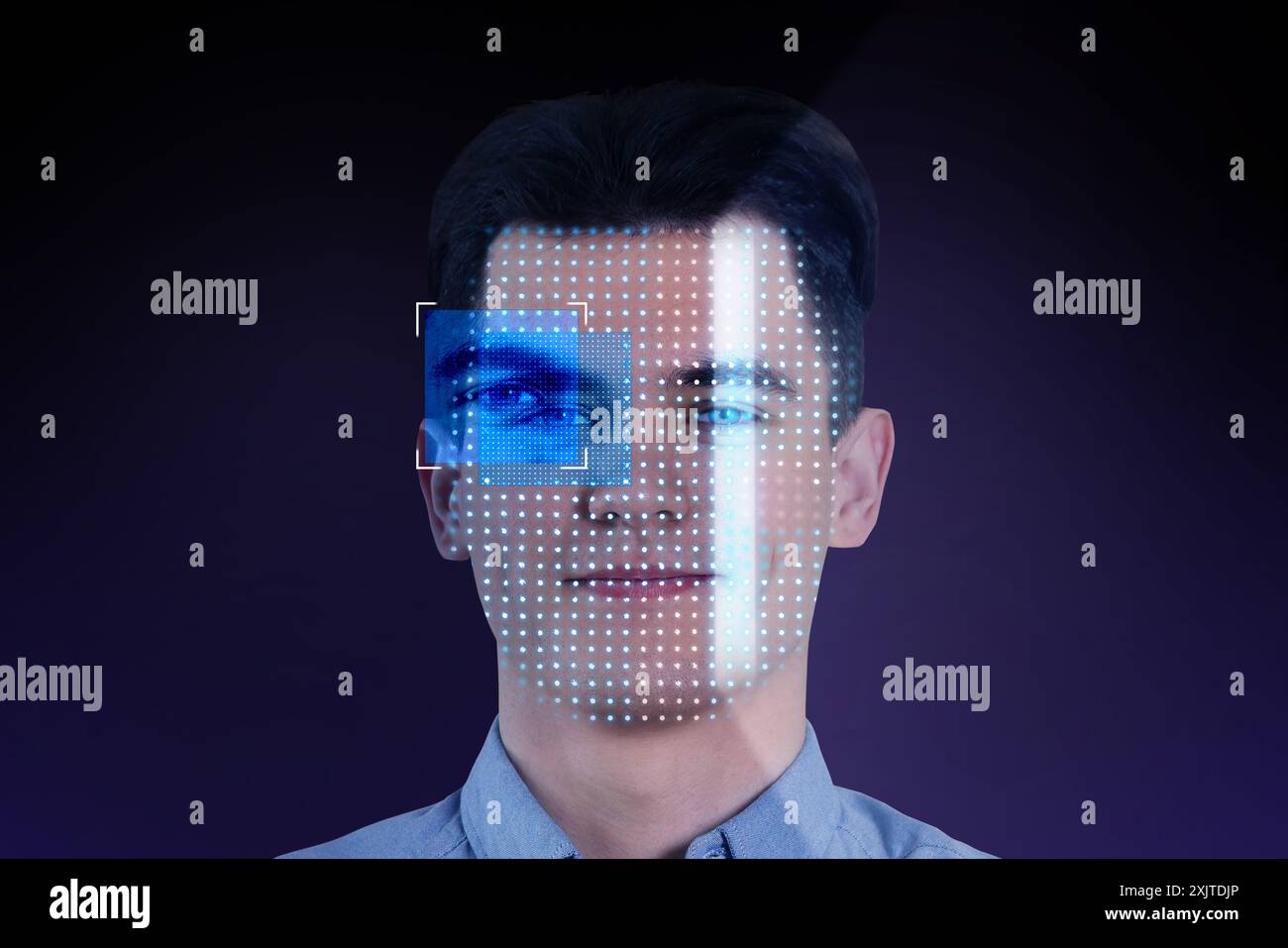Facial recognition system. Scanning man's face for authentication Stock ...