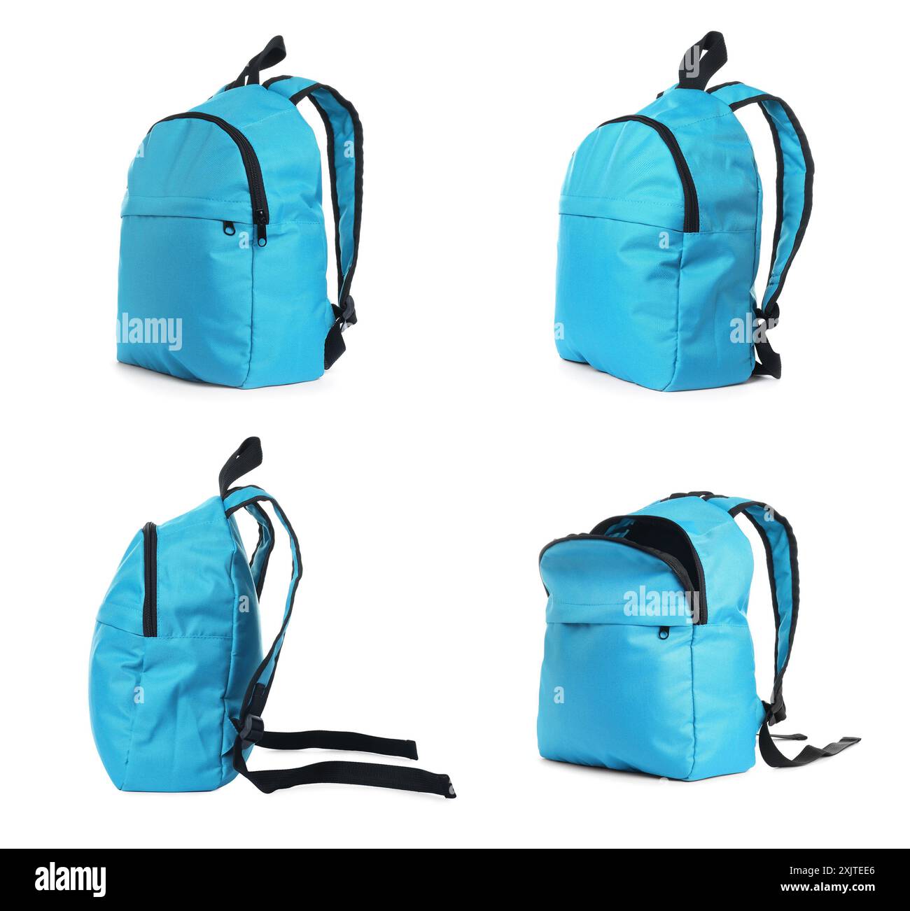 Light blue backpack isolated on white, view from different sides Stock ...