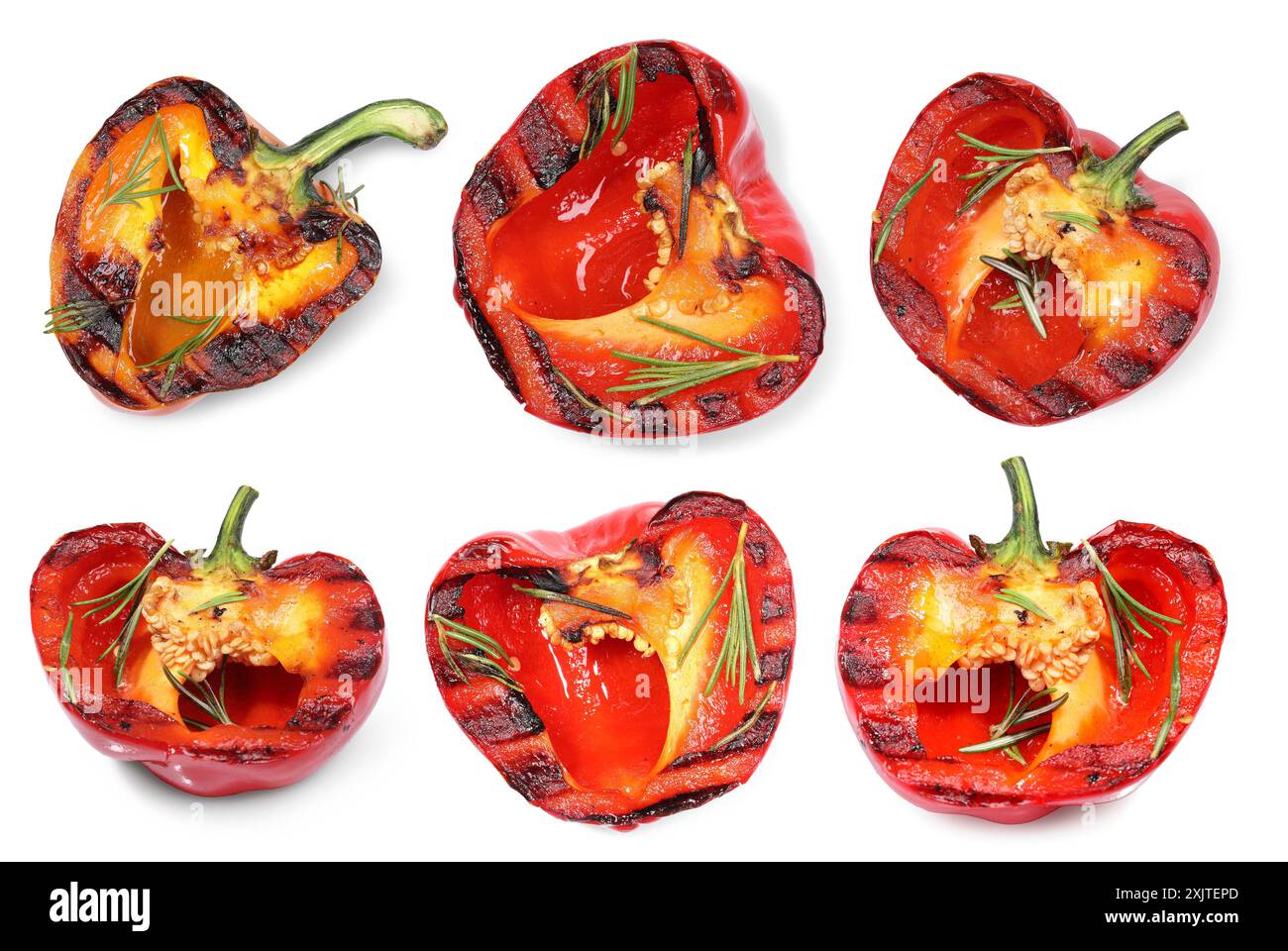 Grilled bell pepper halves isolated on white, set Stock Photo - Alamy