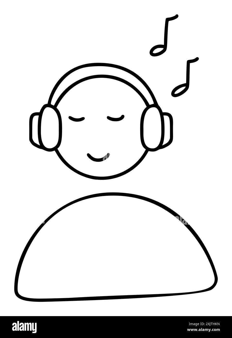 Dj with headphones hand drawn icon. Outline man or woman listen to ...