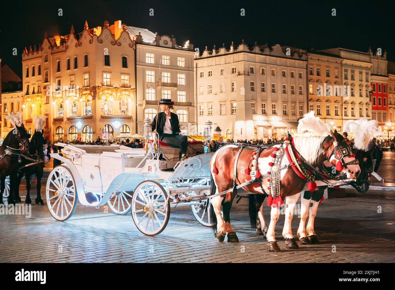 Krakow, Poland. Old-fashioned Coach Carriage At Old Town Square In ...