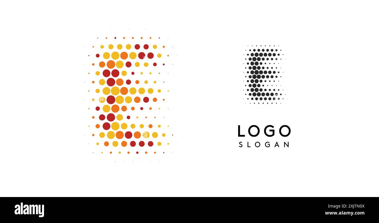 Abstract letter E logo with orange to red gradient dots, modern ...