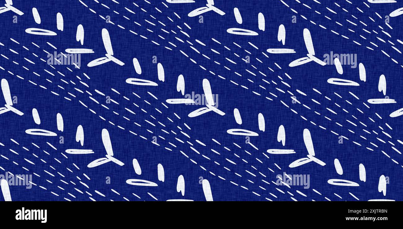 Indigo denim blue leaf motif seamless border. Japanese dye batik fabric ...