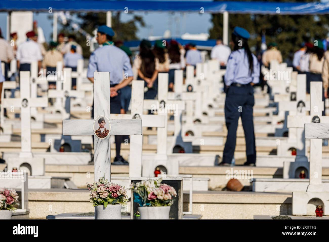Cyprus : 50th invasion anniversary memorial Boyscouts are seen between ...