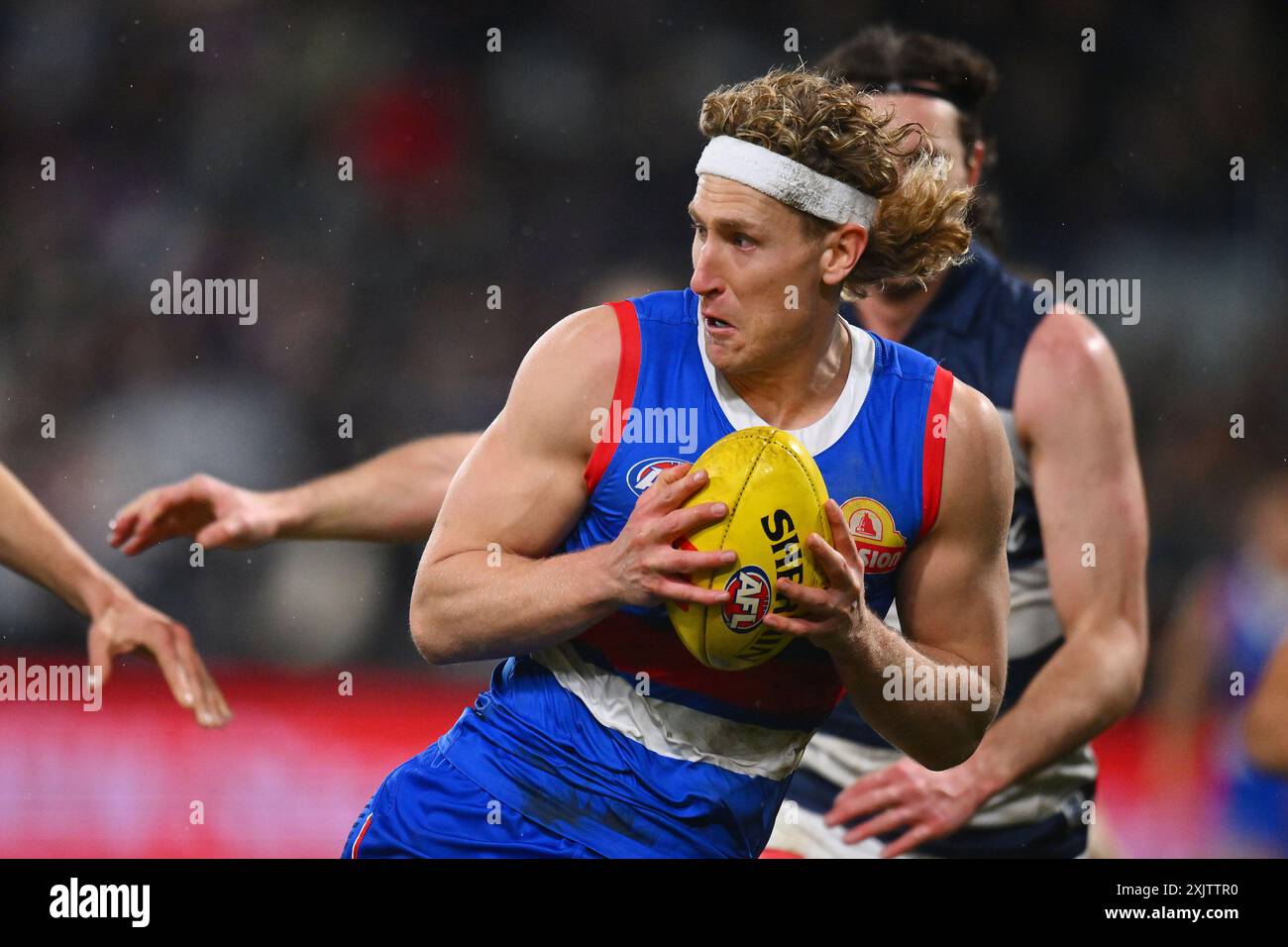 Geelong, Australia. 20th July, 2024. Aaron Naughton of the Bulldogs ...