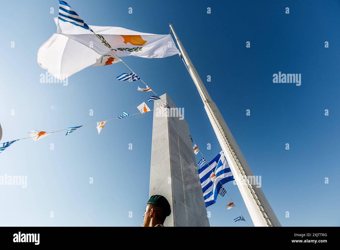Cyprus : 50th invasion anniversary memorial A soldier is seen on the ...