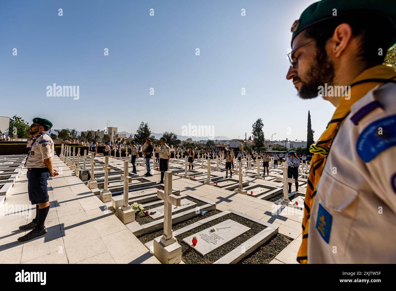 Cyprus : 50th invasion anniversary memorial Boyscouts are seen during ...