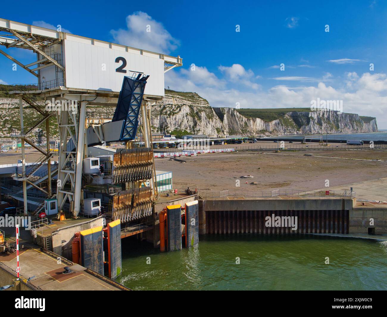 Dover, UK - Apr 21 2024: The double deck and passenger linkspan ramps ...
