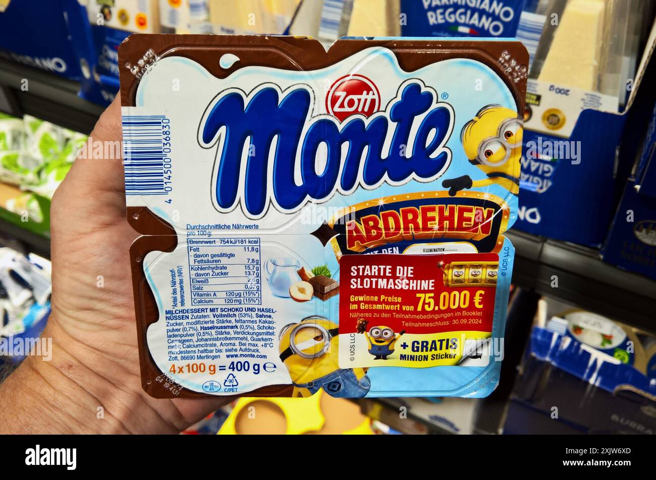 Zott Monte, Milch Dessert mit Schokolade und Haselnüssen. Die Zott SE ...