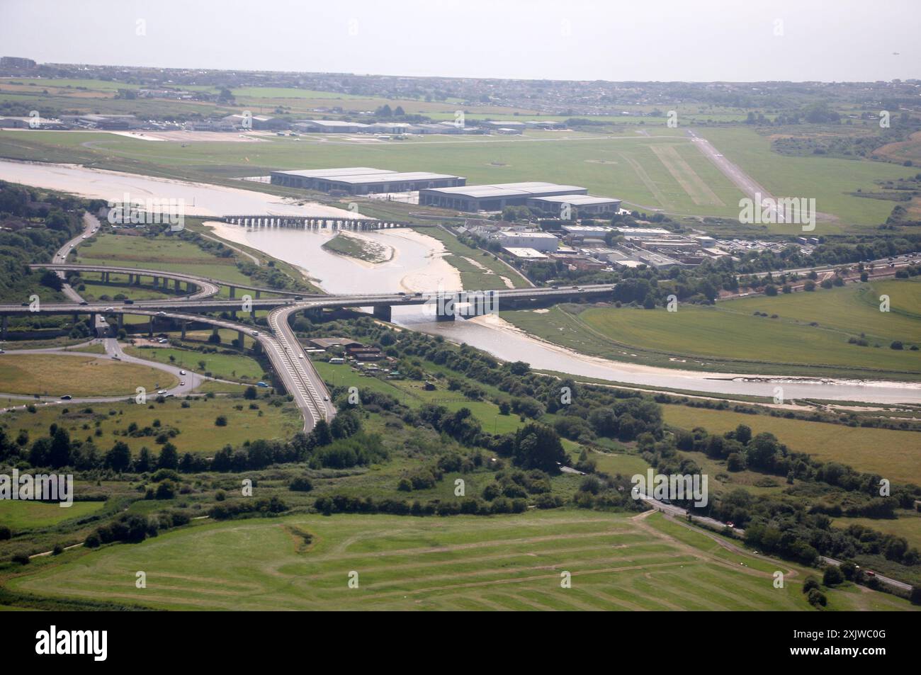 A view of Brighton City Airport taken from an aircraft about to land ...