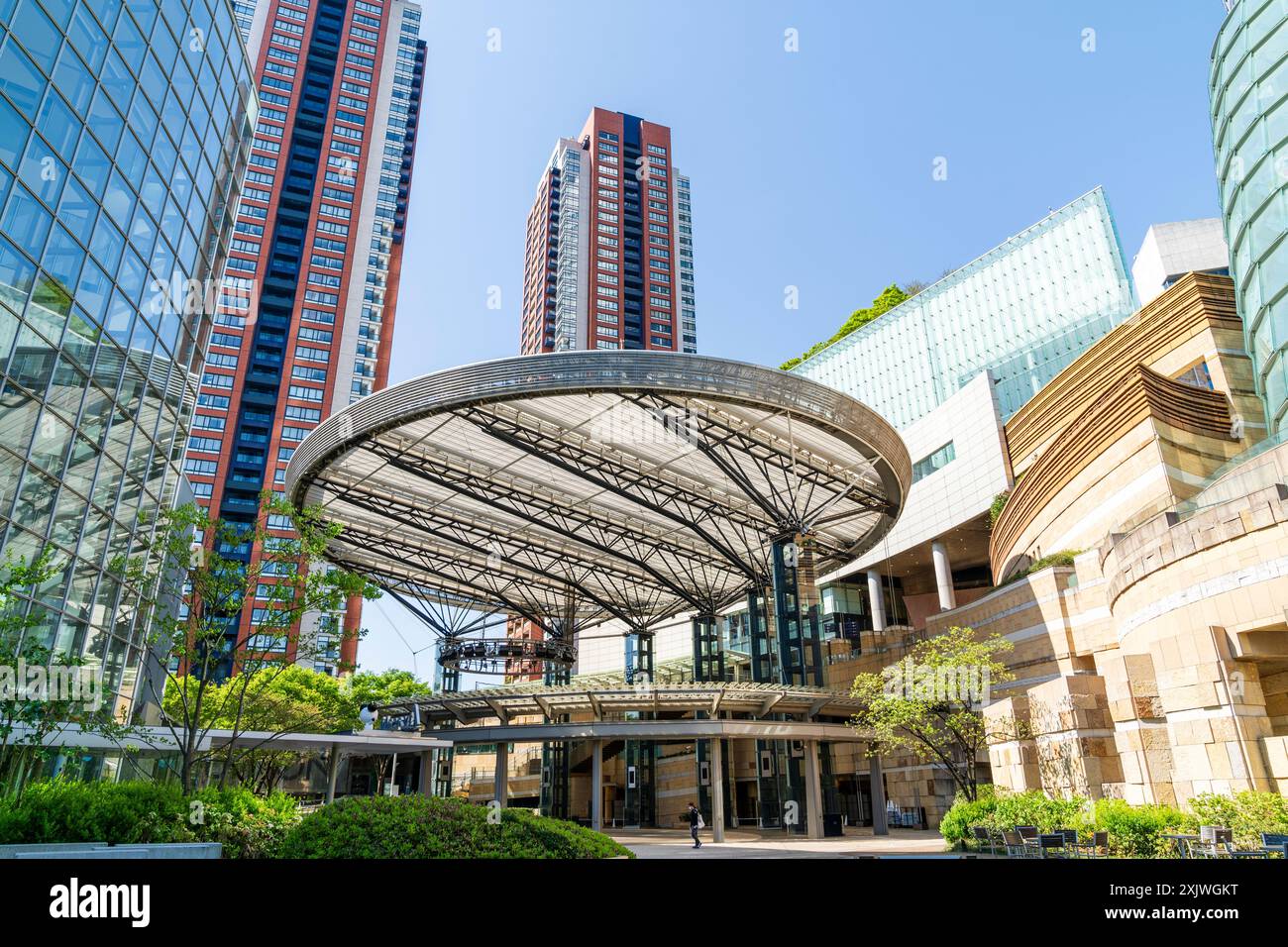 Sunny day in the spring, the Roppongi Hills Arena and its retractable ...