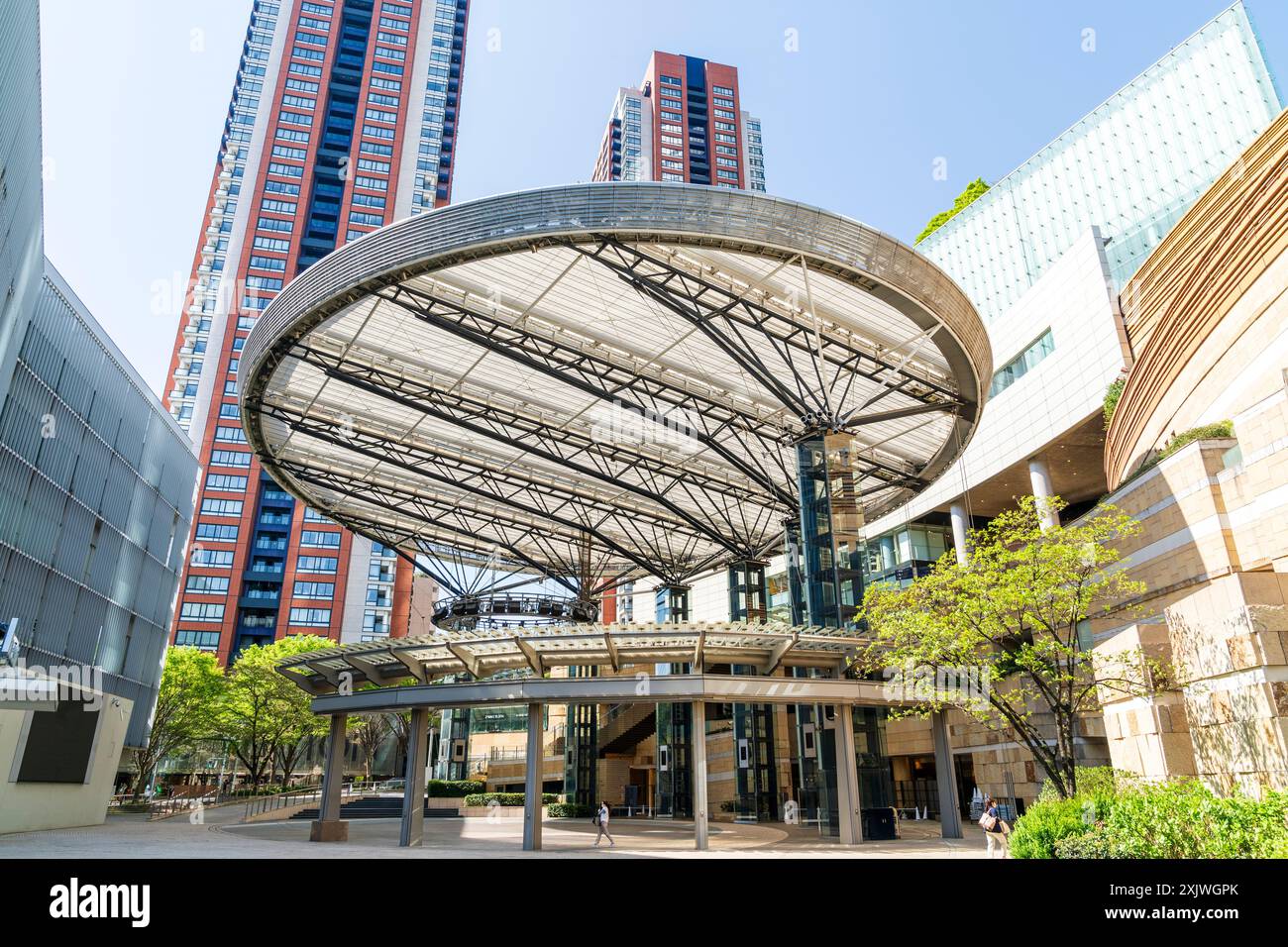 Sunny day in the spring, the Roppongi Hills Arena and its retractable ...
