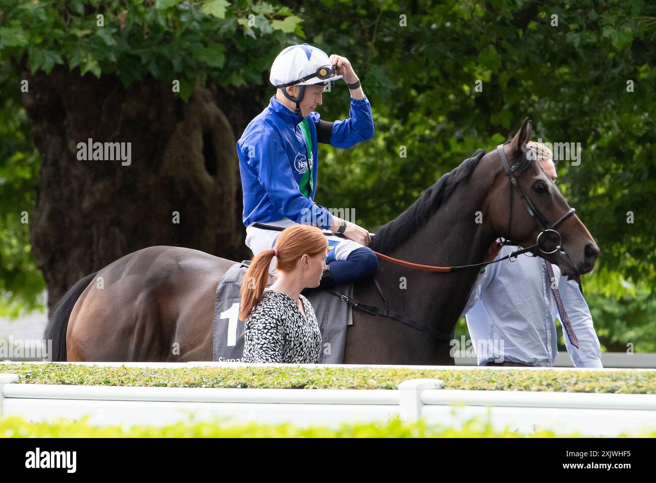 Ascot, Berkshire, UK. 12th July. 2024. Horse Mustazeed ridden by jockey ...