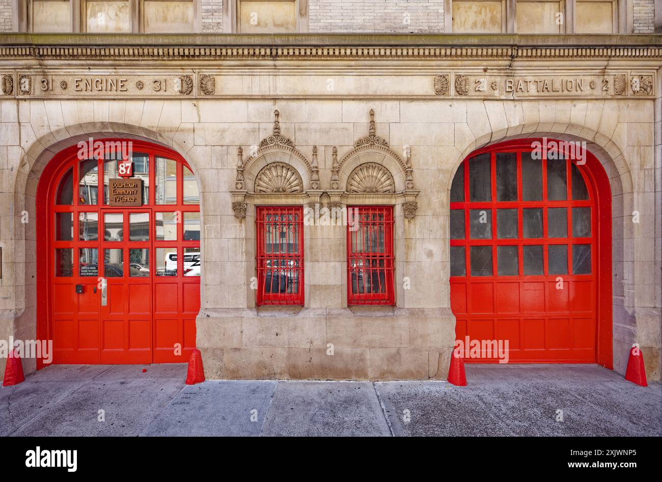 NYC Chinatown: Façade detail, 87 Lafayette Street, a former firehouse ...
