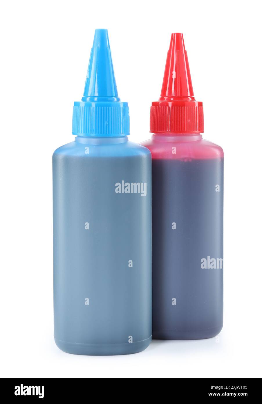 Bottles of different printer ink isolated on white Stock Photo - Alamy