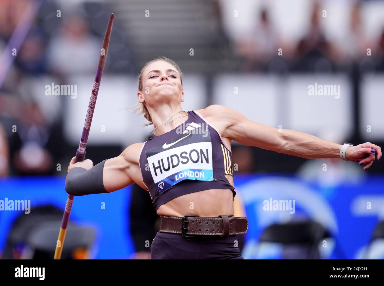 Victoria Hudson of Austria in action in the javelin final during the ...