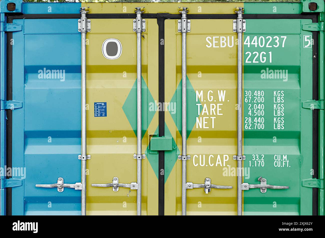 Saint Vincent and the Grenadines flag depicted on metal doors of ...