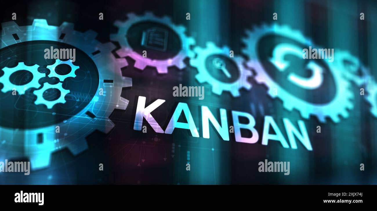 Kanban work flow process management system concept on virtual screen ...