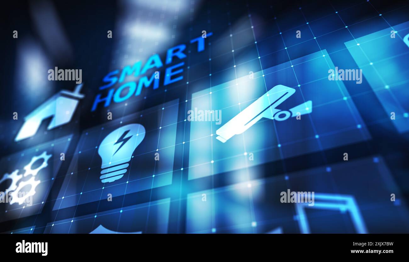 Smart home control panel on virtual screen. Internet of things, IOT ...