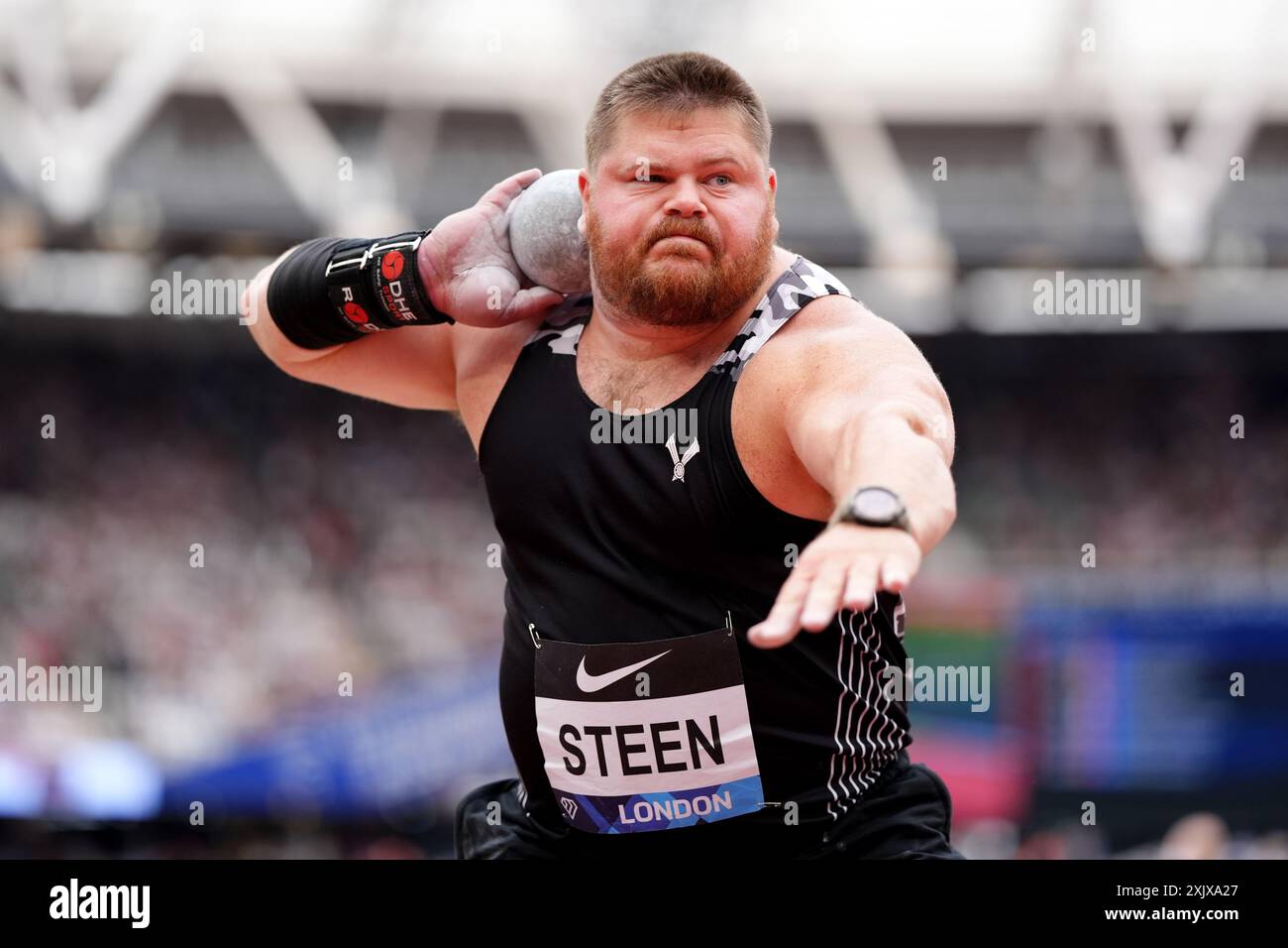 Roger Steen of the USA in action in the Men's Shot Put Final during the ...