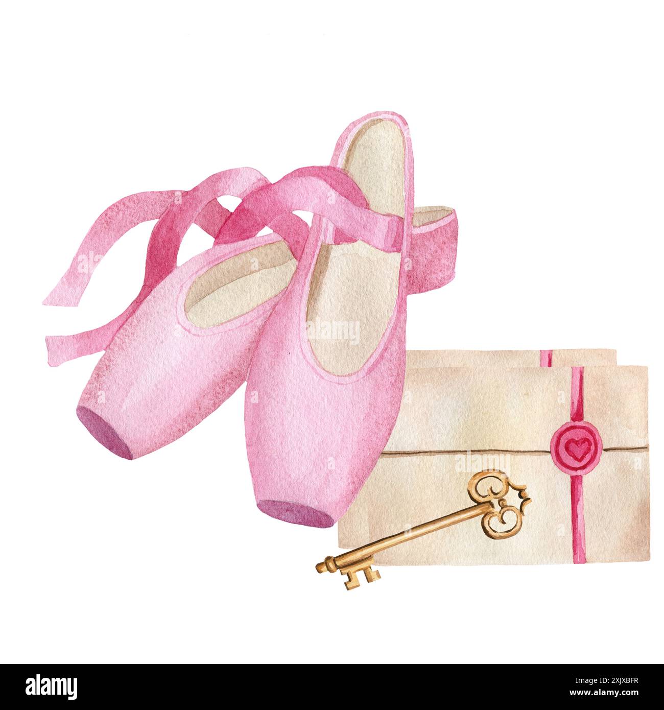 Pink pointe shoes with vintage envelopes and key. Hand painted ...