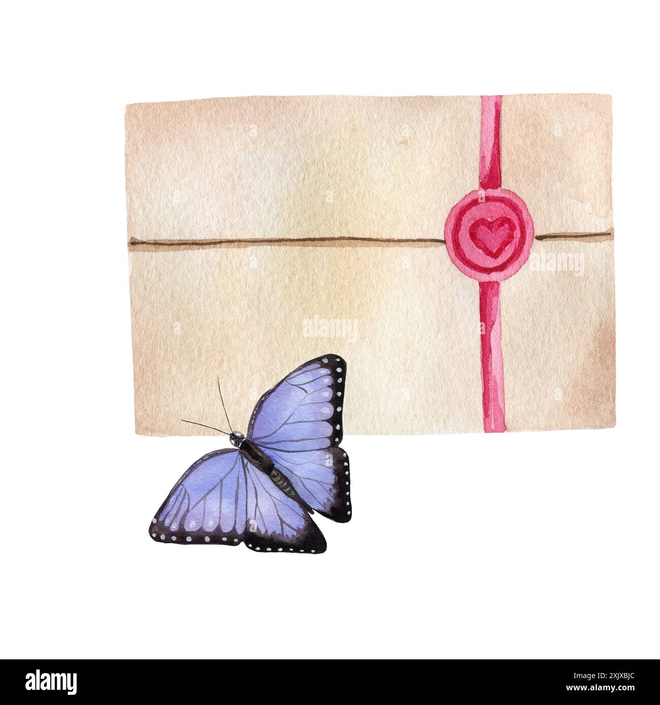 Vintage envelope with lilac butterfly. Hand painted watercolor ...
