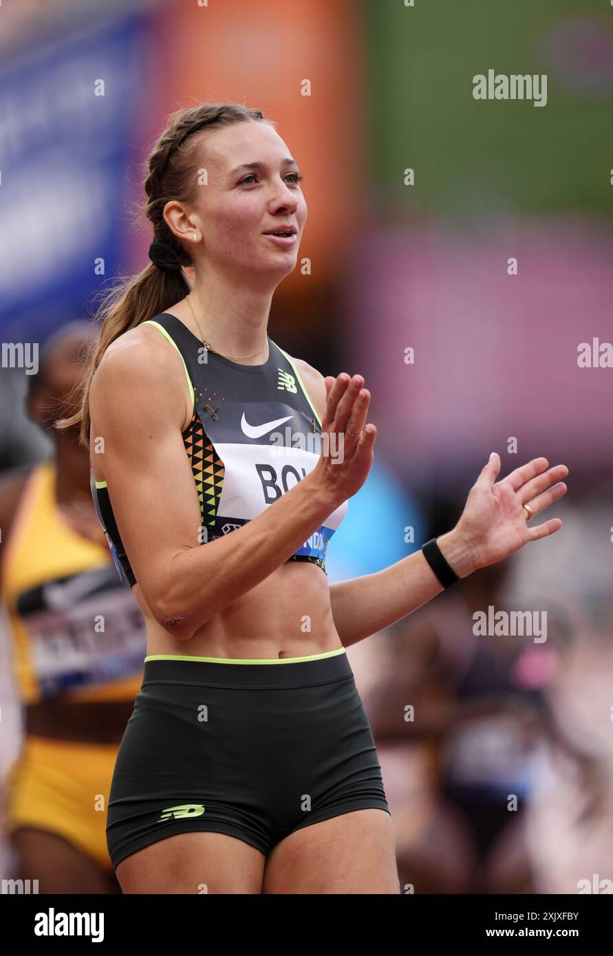 Femke Bol wins the Women's 400m Hurdles final during the London ...