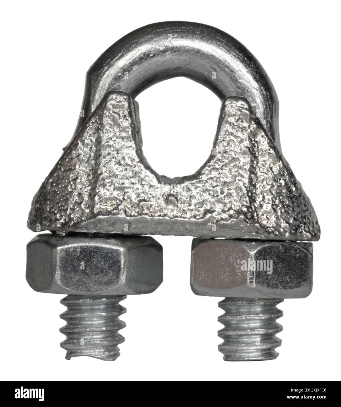 Isolated steel cable or wire clamp, often used for guy wires on a pole ...