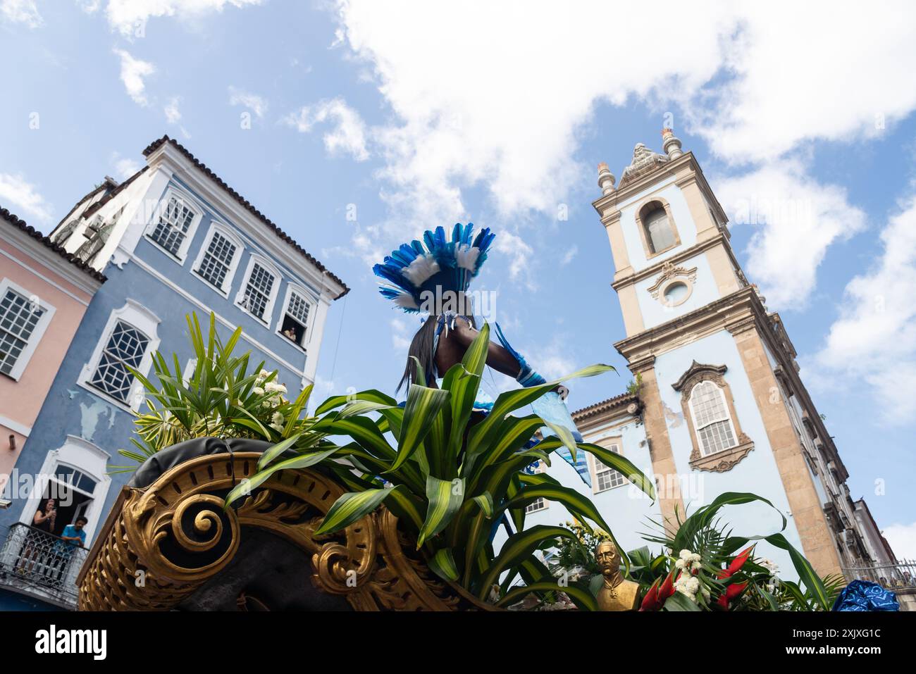 Salvador, Bahia, Brazil - July 02, 2024: Float carrying the statue of ...