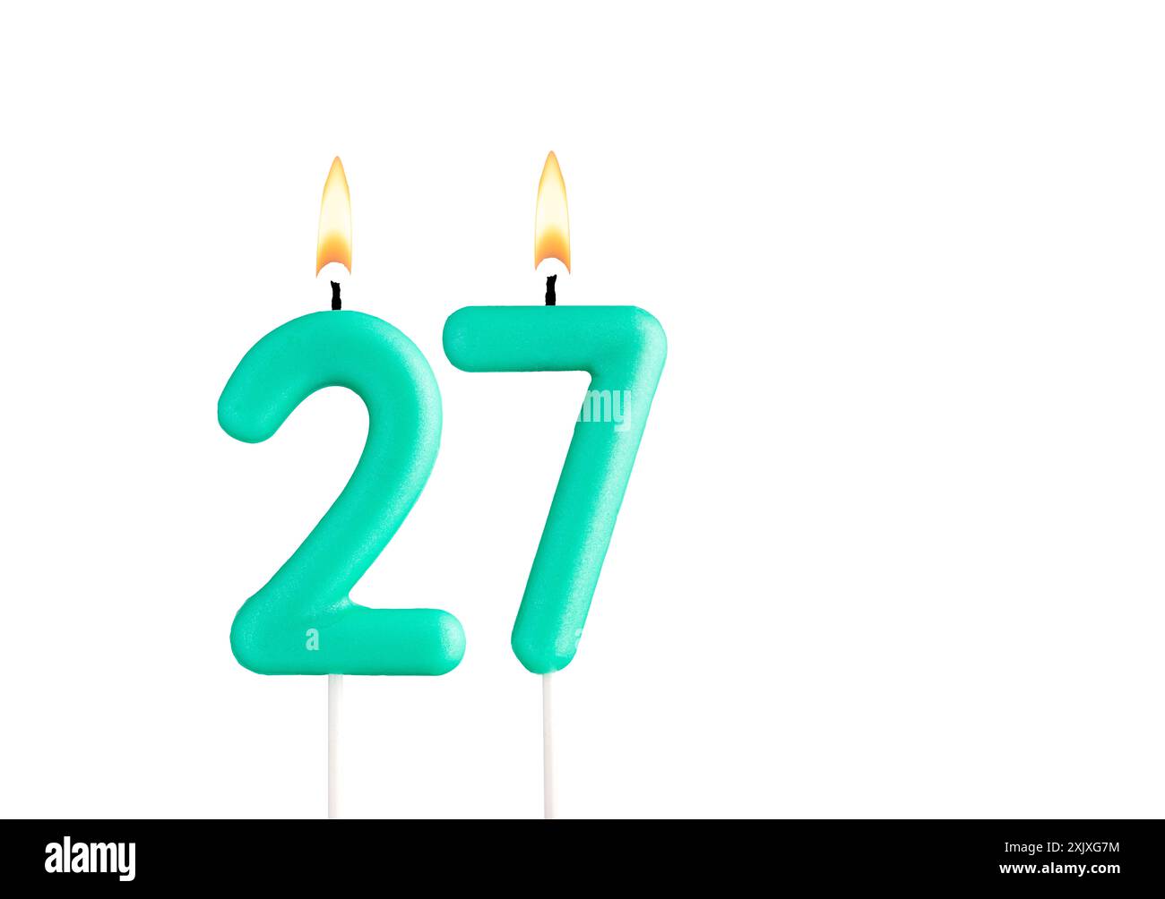 Green birthday candle on white background - Candle number 27 Stock ...