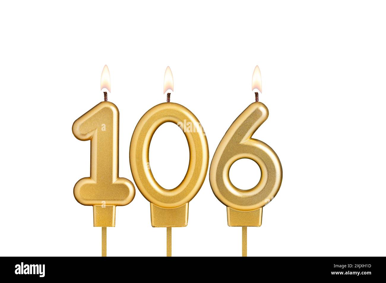Golden number 106 birthday candle on white background Stock Photo - Alamy